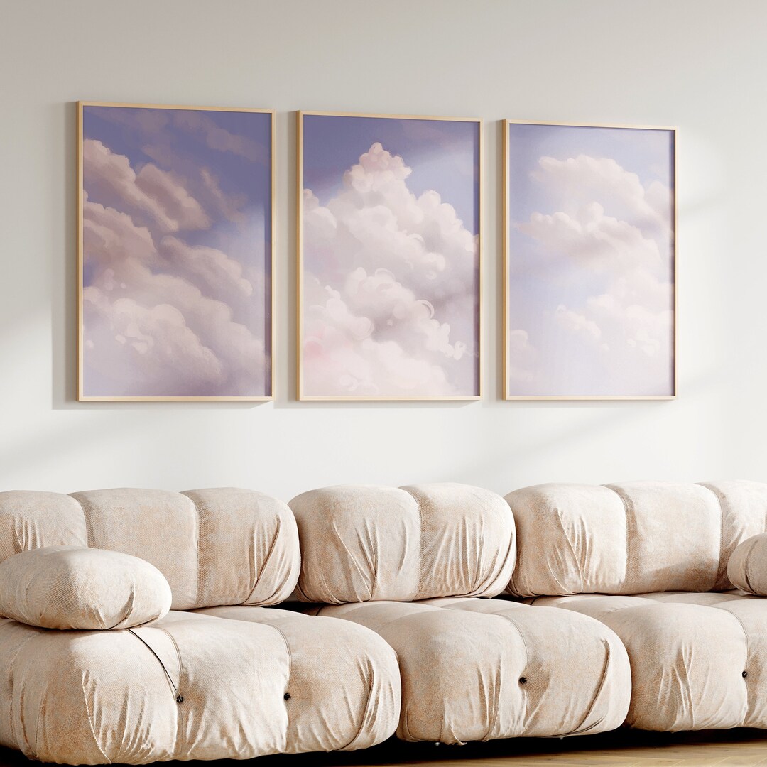 Dreamy Cloud Print Set | Minimalist Pink Sky Wall Art (digital Download ...
