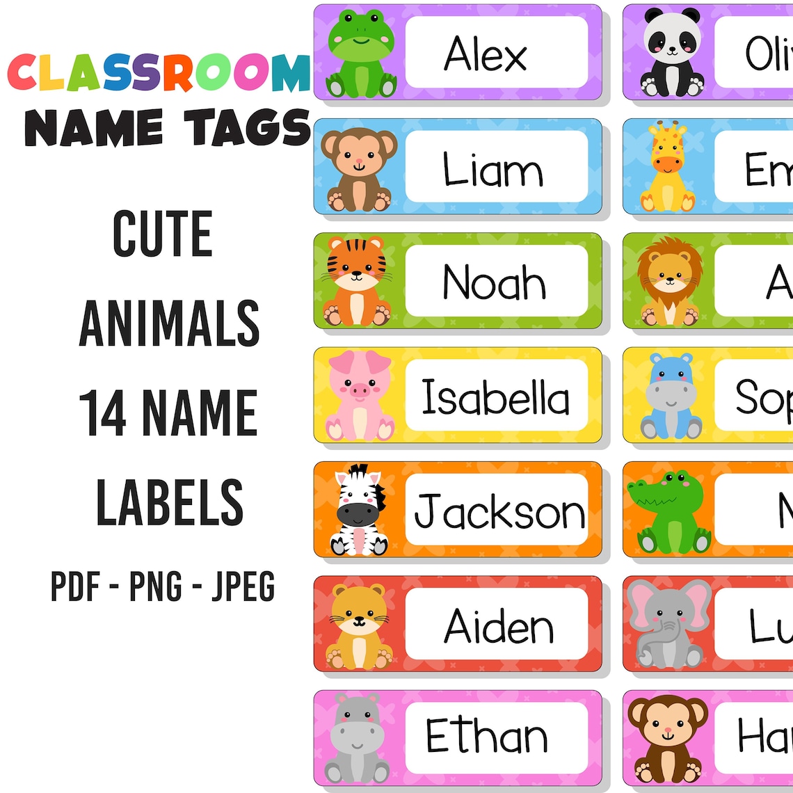 Classroom Name Tags Template Cute Animals Rainbow Editable Printable ...