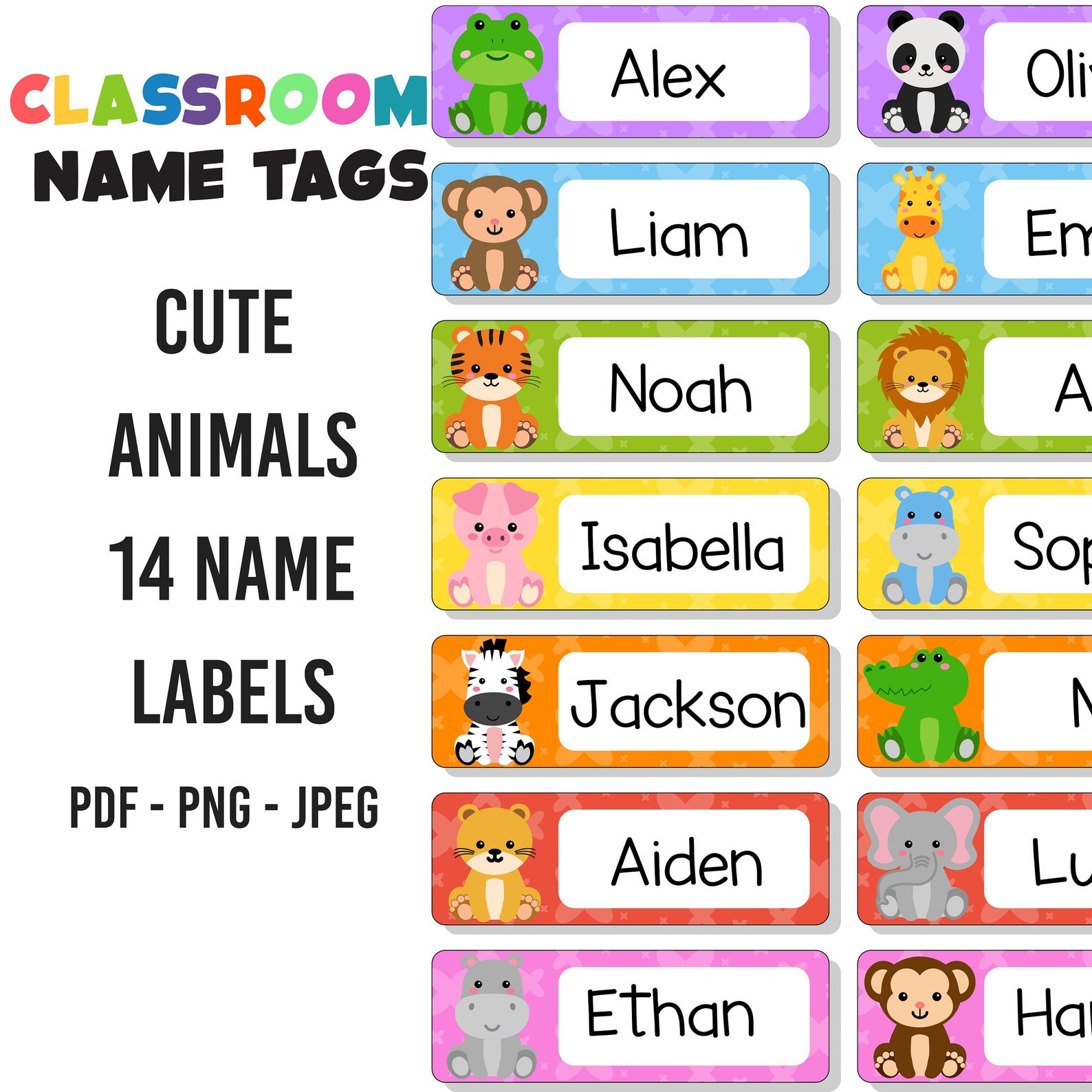 Classroom Name Tags Template Cute Animals Rainbow | Editable ...