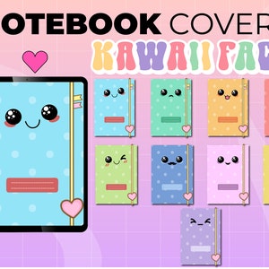 Kawaii Face Digital Notebook Covers | Pastel Doodles (PDF) - Etsy