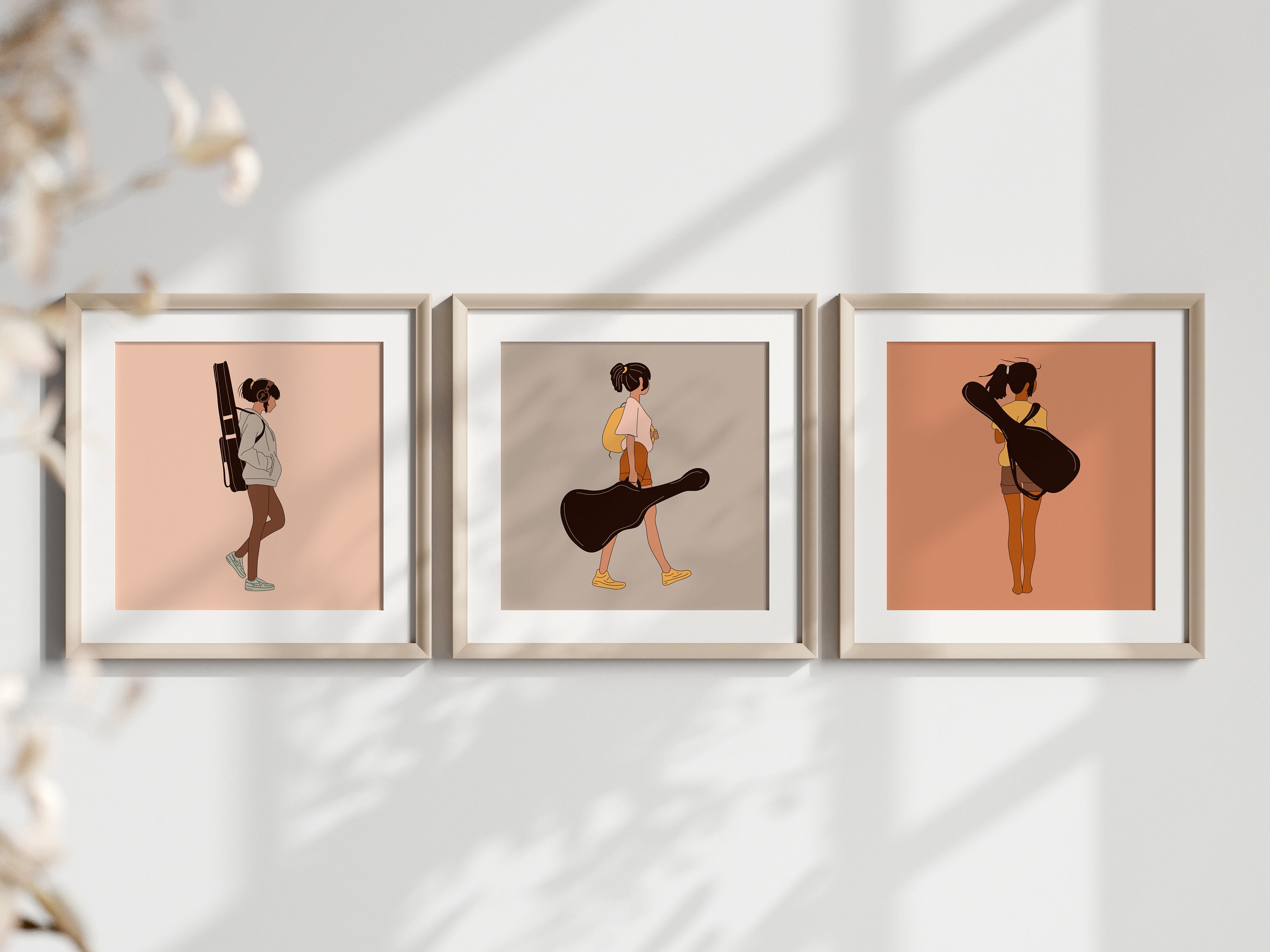 Guitar Girl Art Print Set, Music Room Wall Decor (digital Download) - Etsy