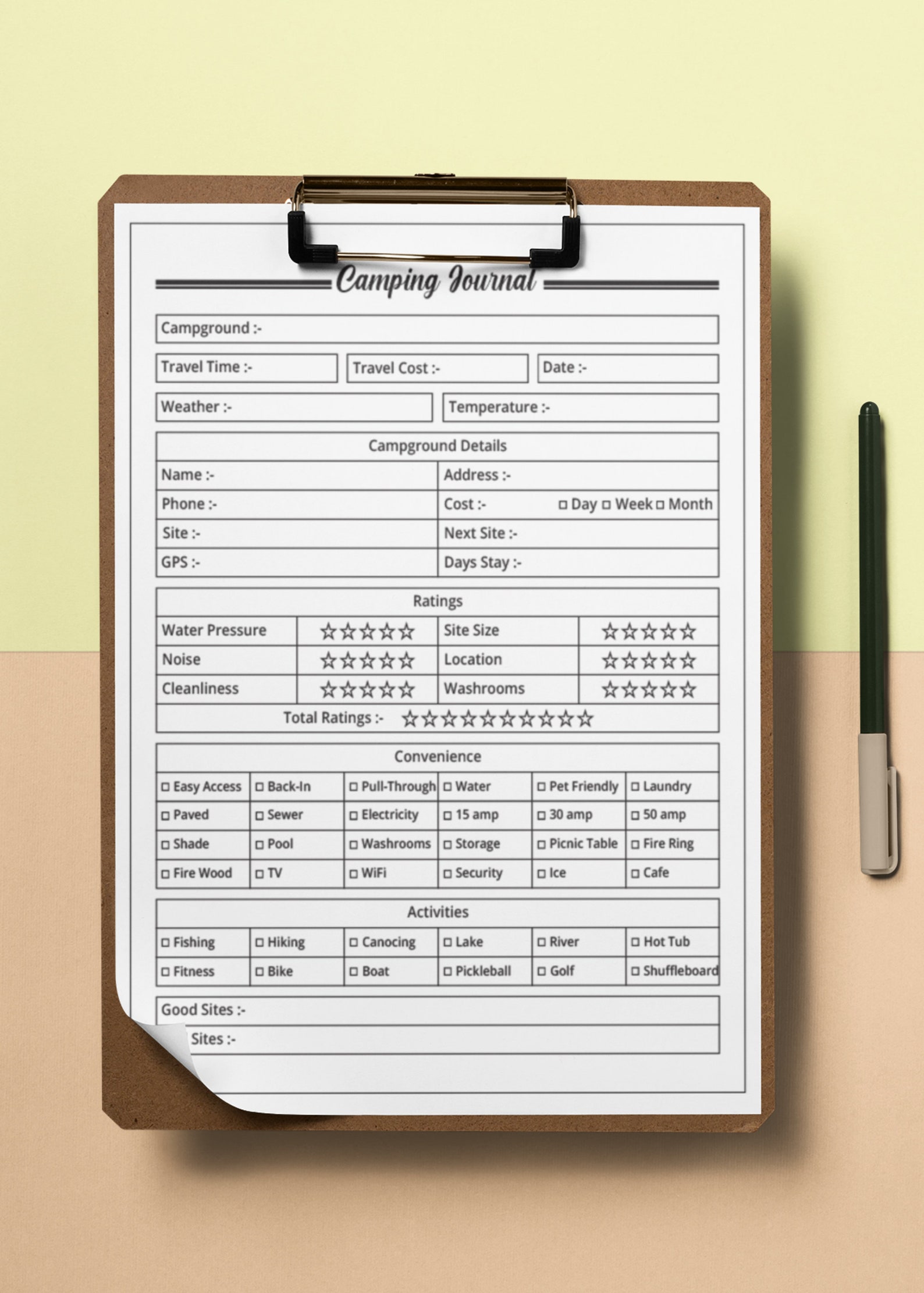 Camping Journal RV Logbook | RV Printable Planner | RV Trip Planning ...
