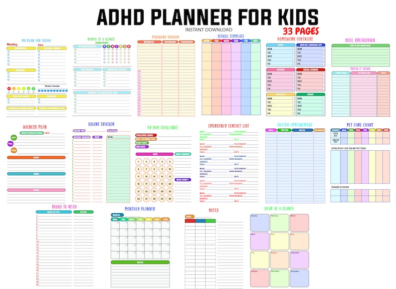 ADHD Planner for Kids, DHD Coping Skills Printable, Children ADHD ...