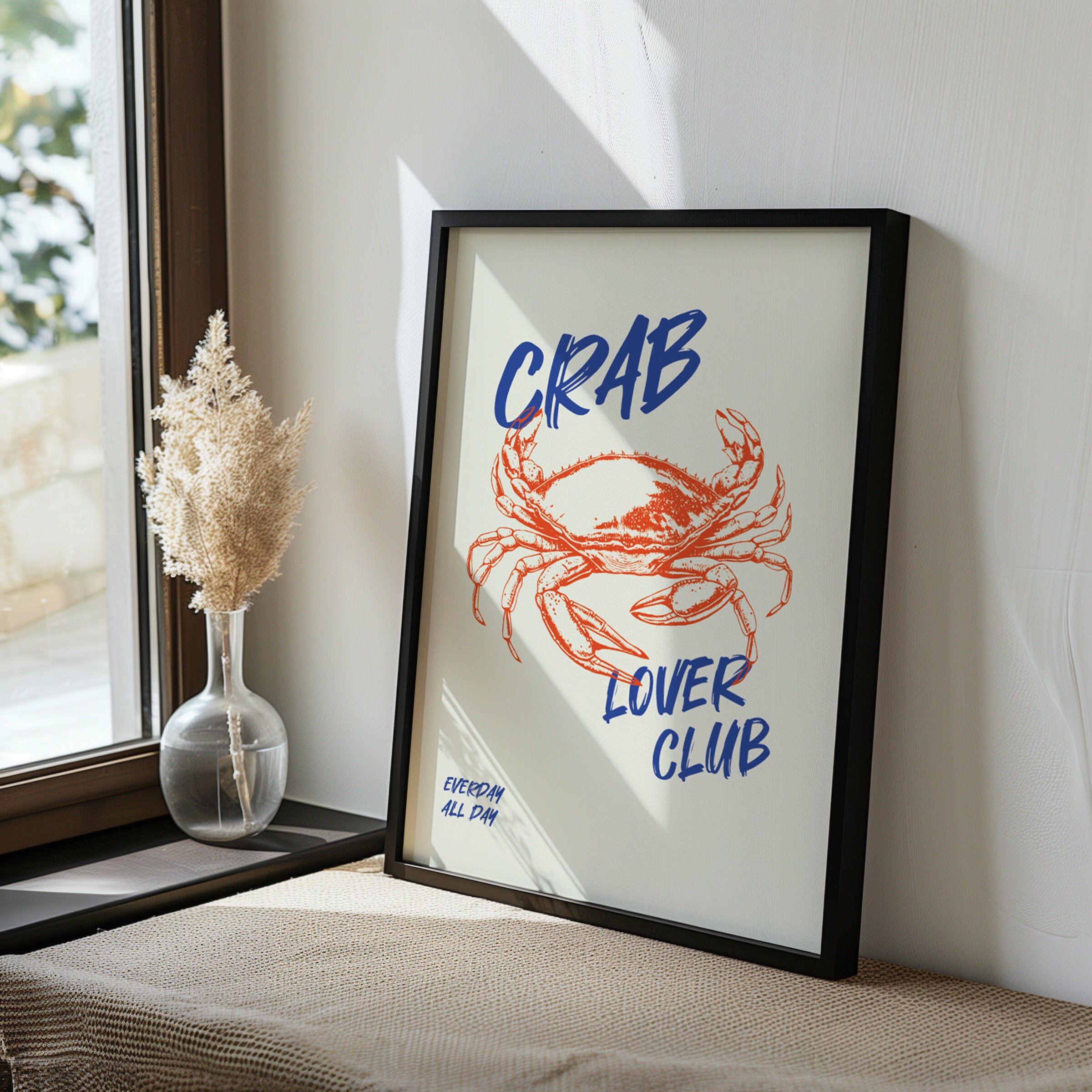 Crab Lover Club Print | Retro Coastal Kitchen Art (digital Download) - Etsy