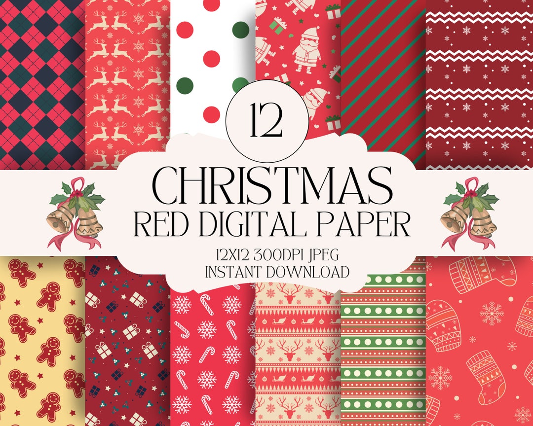 Printable Red Christmas Digital Paper Pack Christmas - Etsy