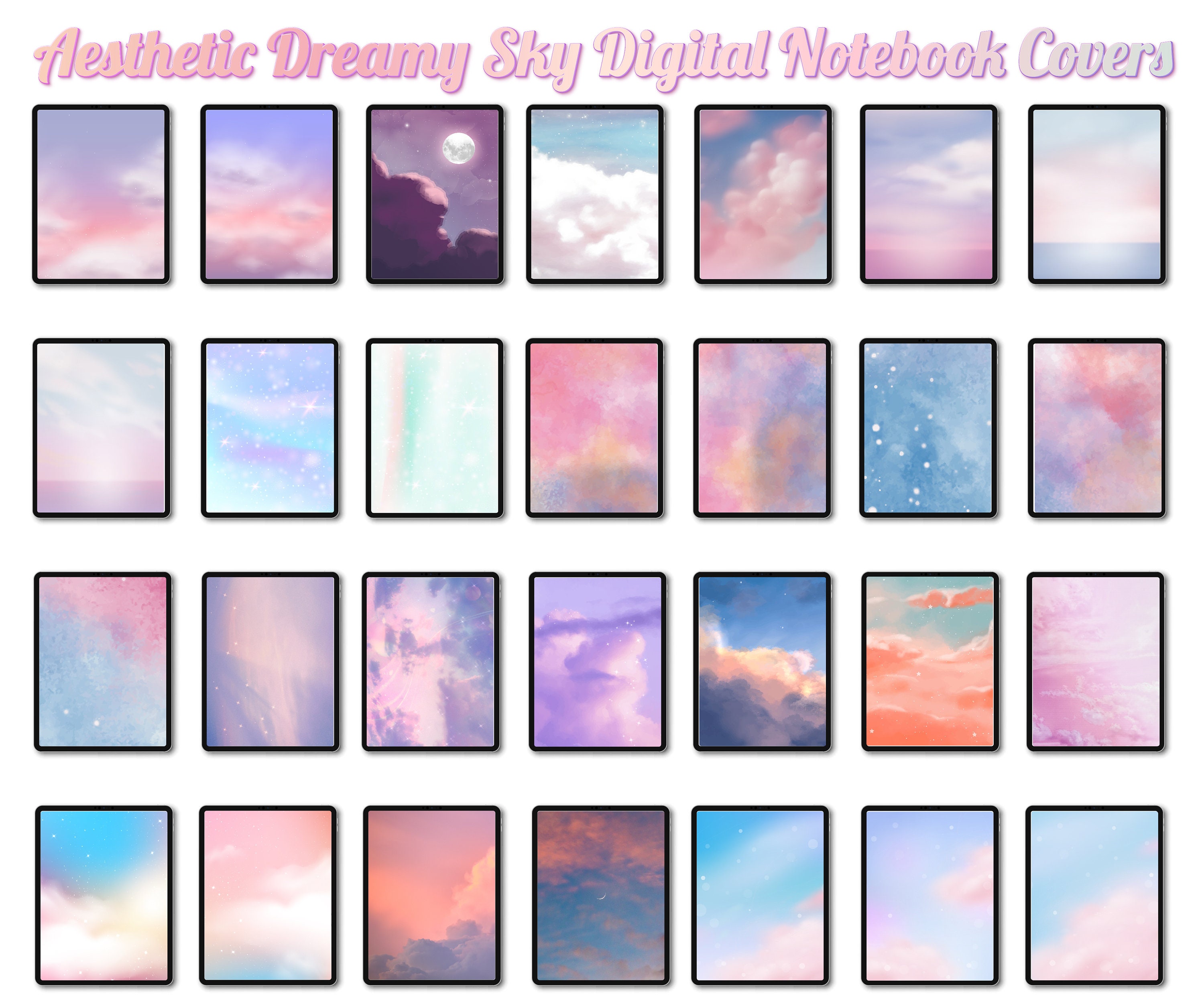 28 Aesthetic Digital Notebook Covers, Dreamy Sky, Tablet and iPad Size ...