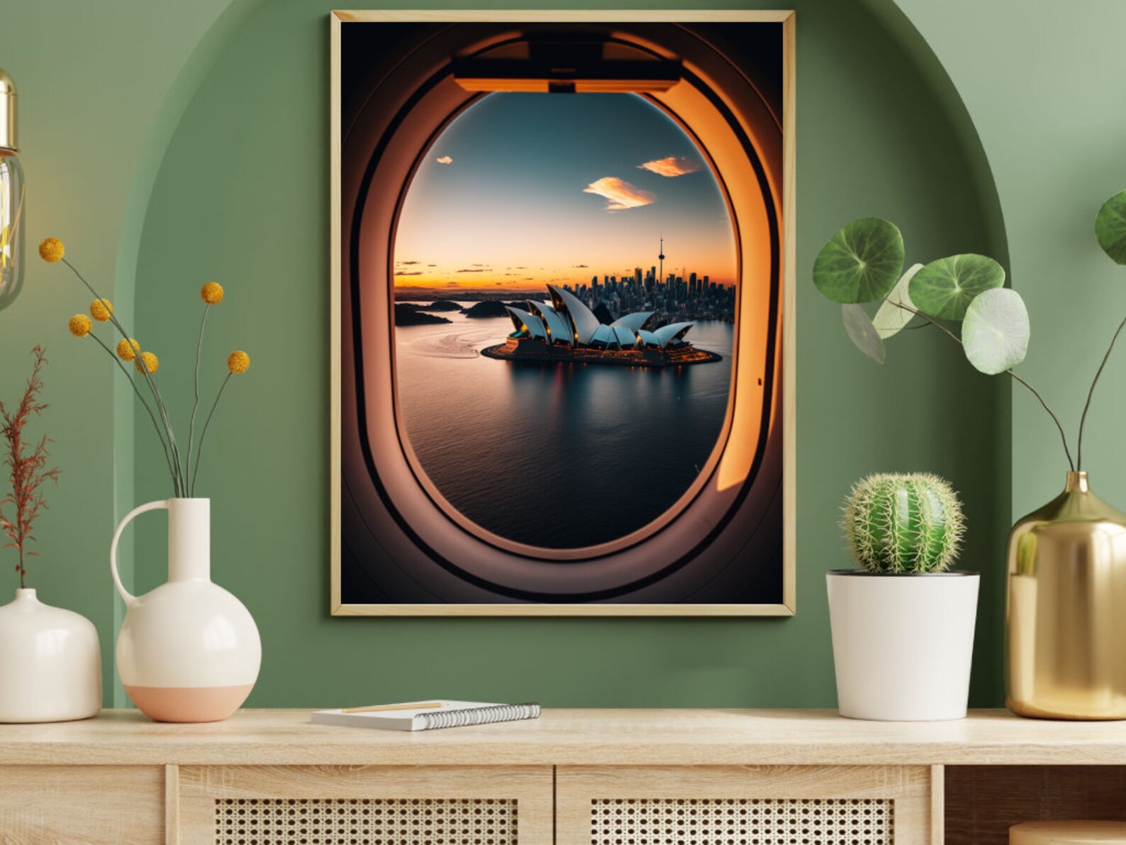 Sydney Skyline Opera and City at Sunset From an Airplane Window Poster ...