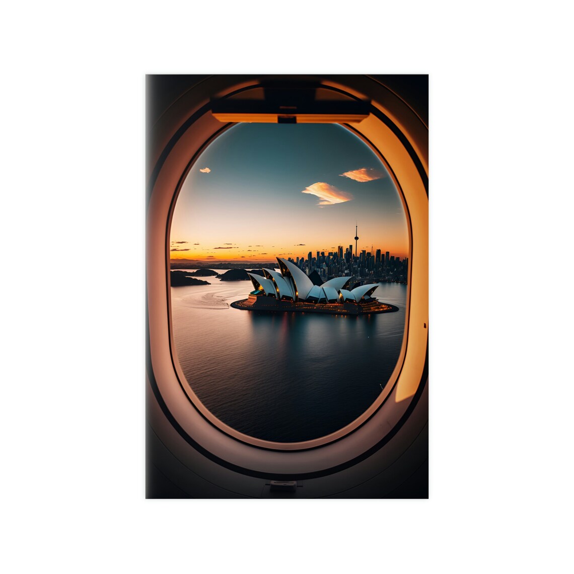Sydney Skyline Opera and City at Sunset From an Airplane Window Poster ...