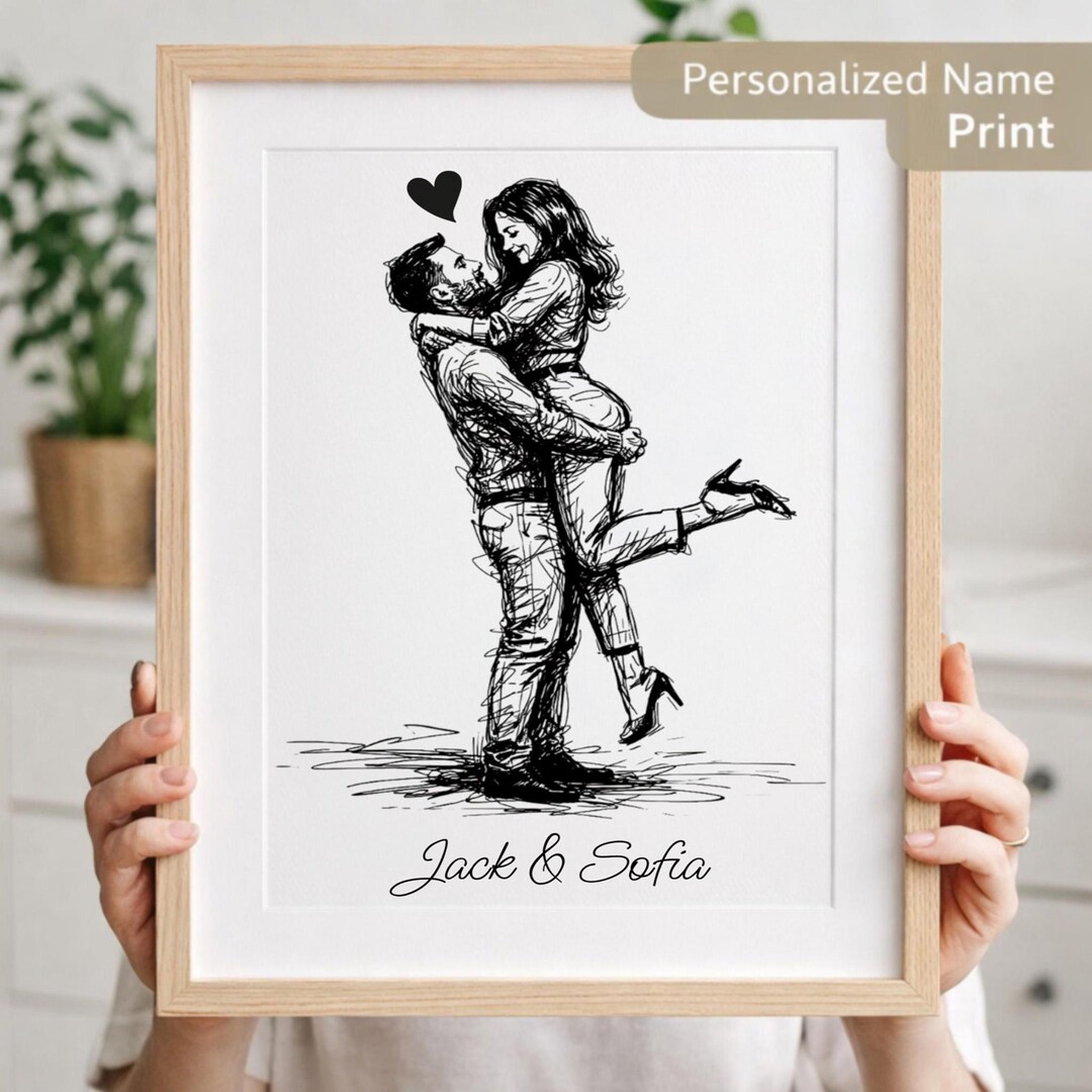 Personalized Couple Line Art Poster, Custom Portrait From Photo - Etsy