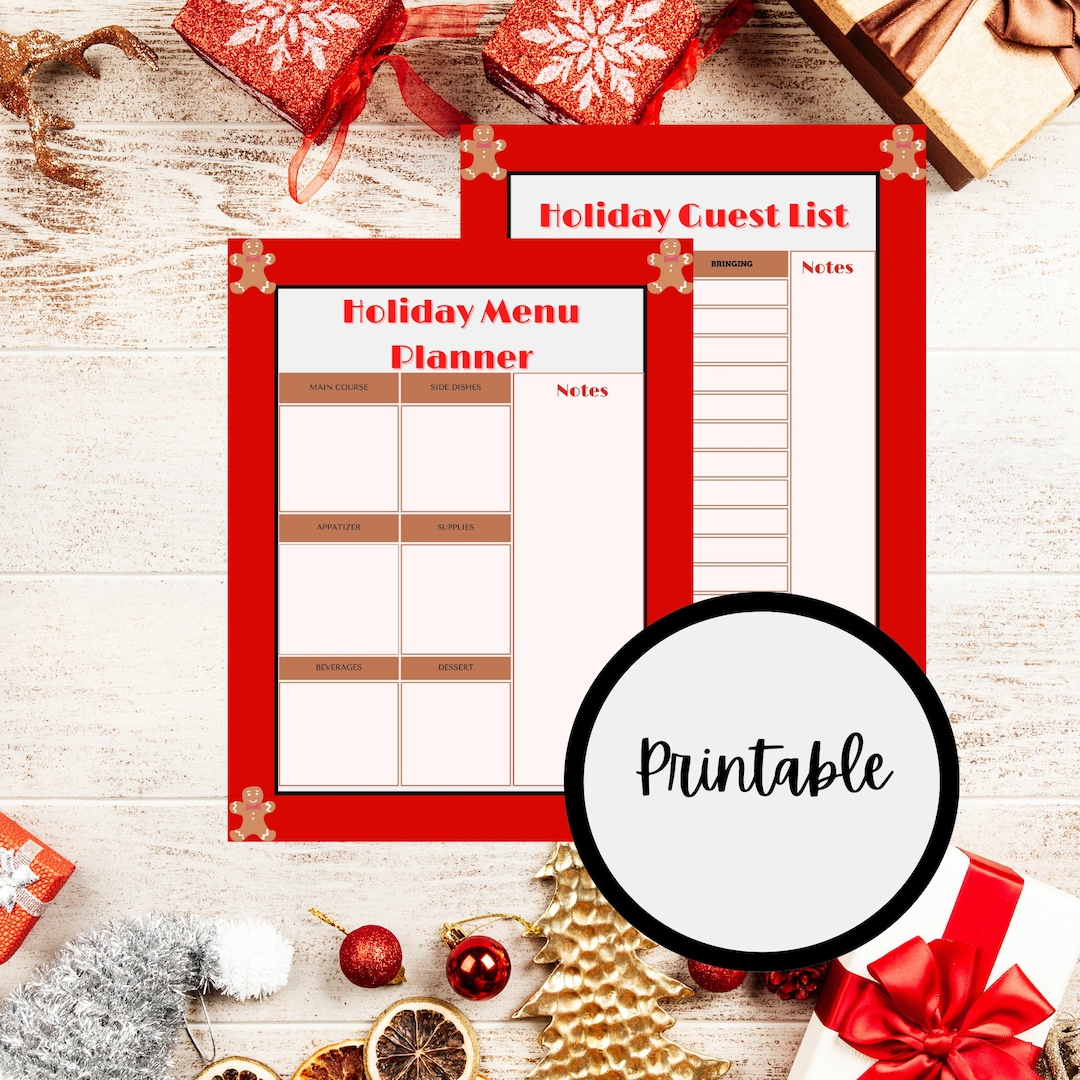 Christmas Holiday Menu Planner Gingerbread Shopping Digital Event ...