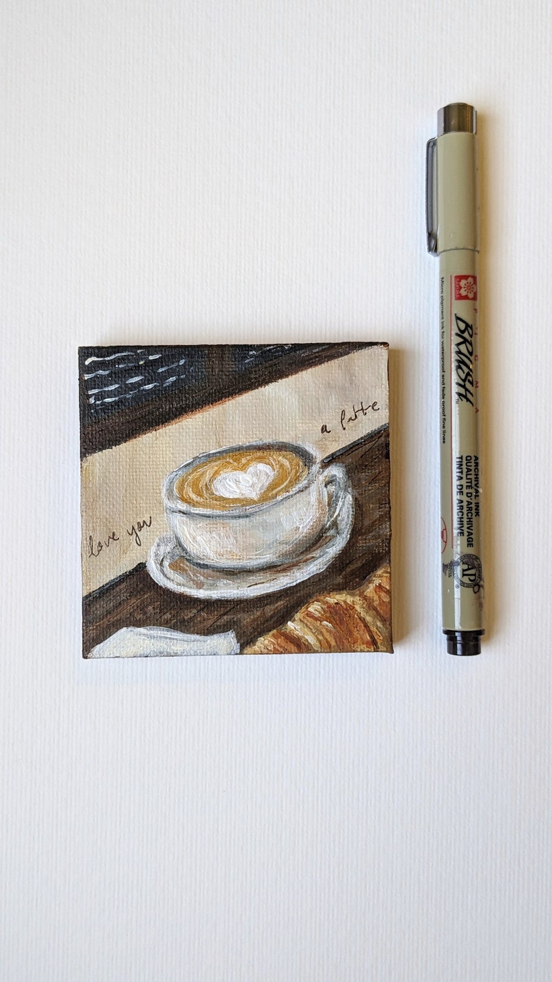 Cute 3x3″ Acrylic Painting of a Coffee Cup in a Cafe With Love You a ...