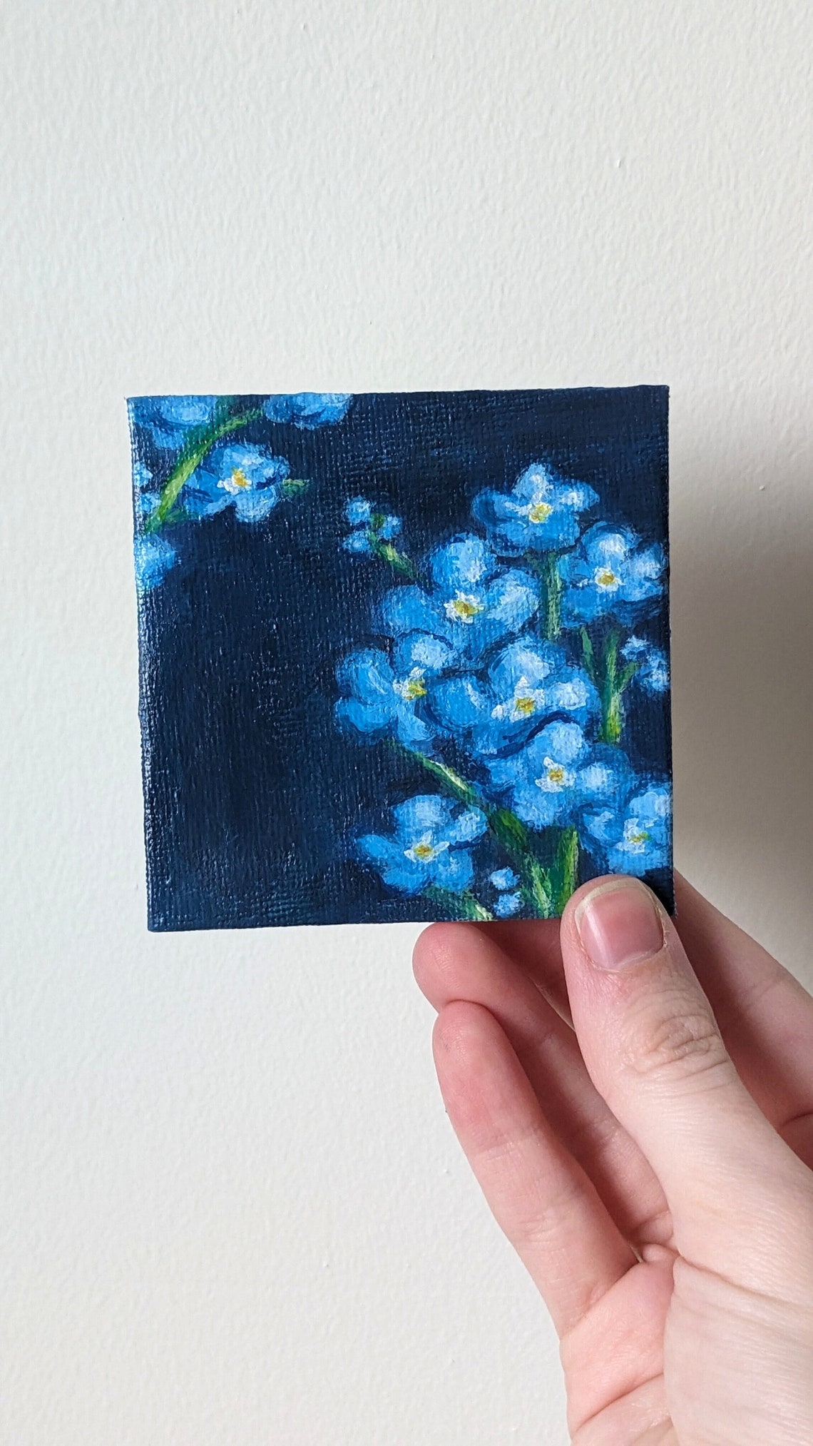 3x3 Forget-me-not Flower Acrylic Painting, Original Handmade Art on ...