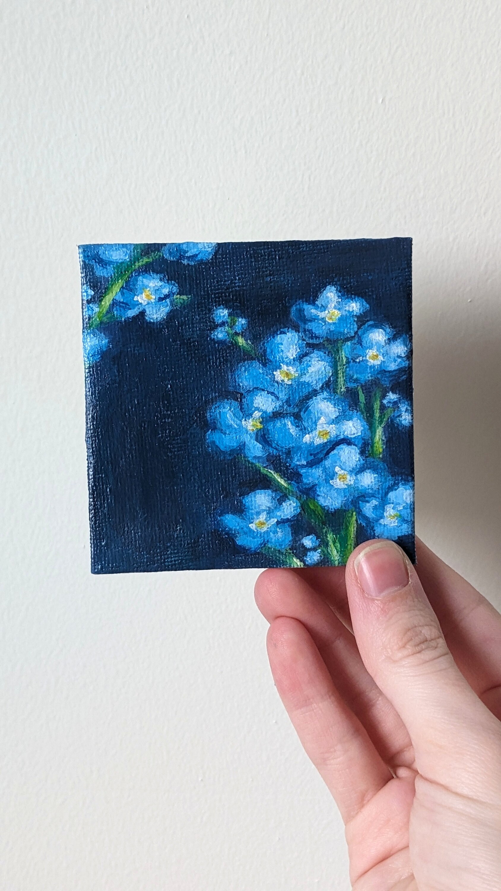 3x3 Forget-me-not Flower Acrylic Painting, Original Handmade Art on ...