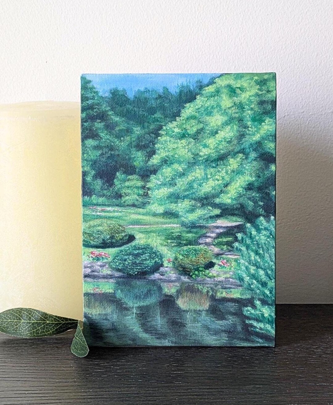 Original 5x7″ Acrylic Painting of a Garden, Vibrant Green Landscape ...