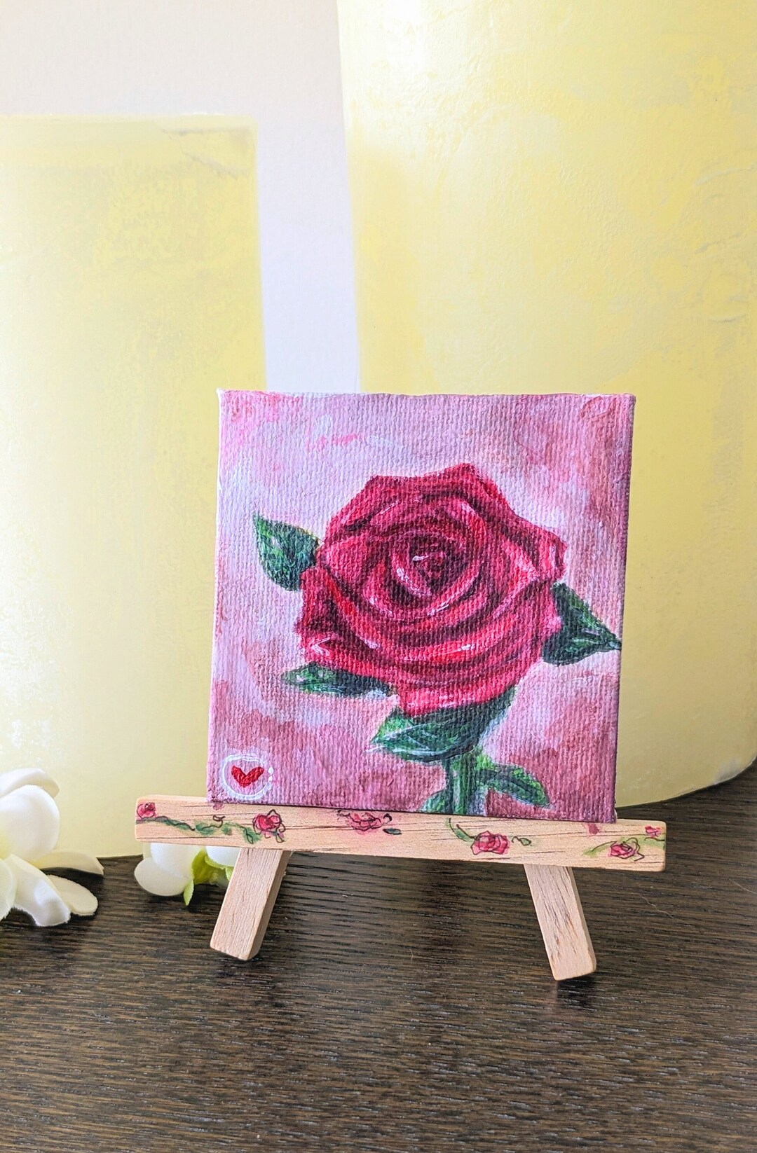 3x3 Rose Acrylic Painting, Handmade Valentine's Art Decor, Small Flower ...