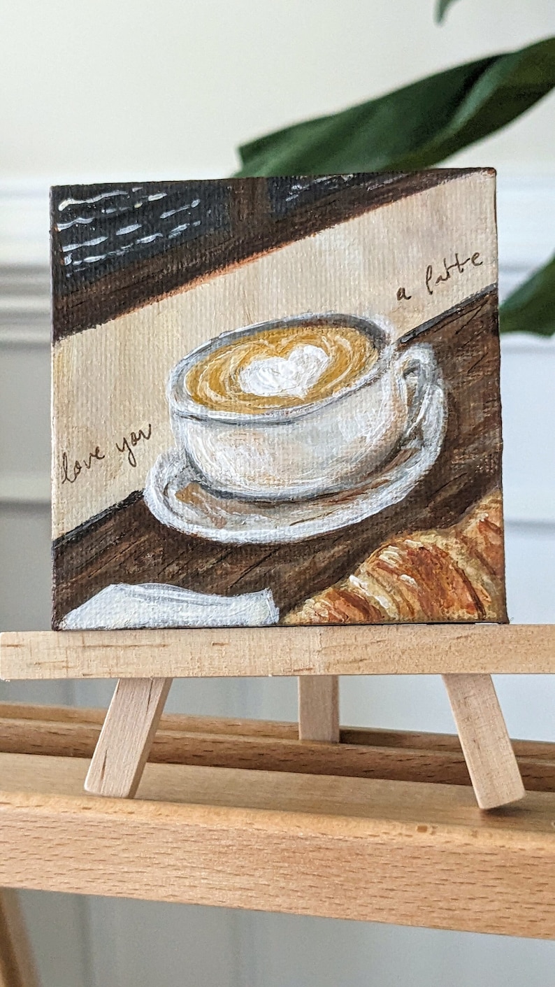 Cute 3x3″ Acrylic Painting of a Coffee Cup in a Cafe With Love You a ...