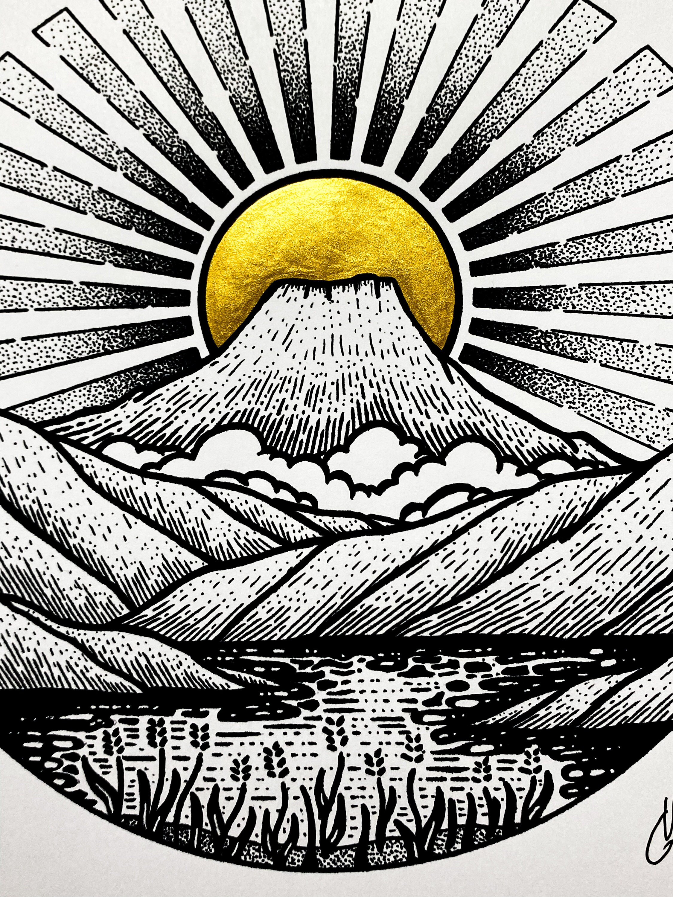 A4 Print : sunlight Over the Mountain, Handmade Ink Drawing, Limited ...