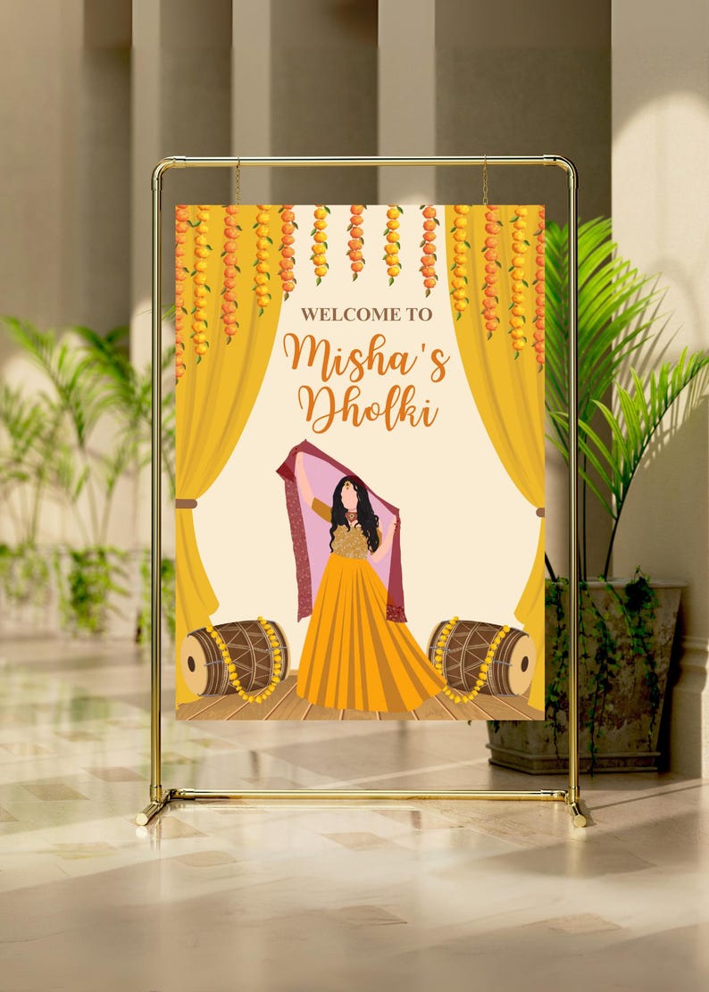 Yellow Marigold Dholki Welcome Sign, A1, Mayoun Welcome Sign, Mehndi ...