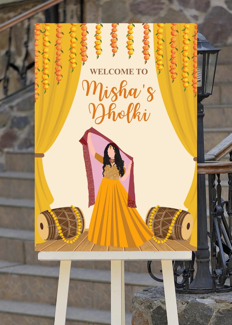 Yellow Marigold Dholki Welcome Sign, A1, Mayoun Welcome Sign, Mehndi ...