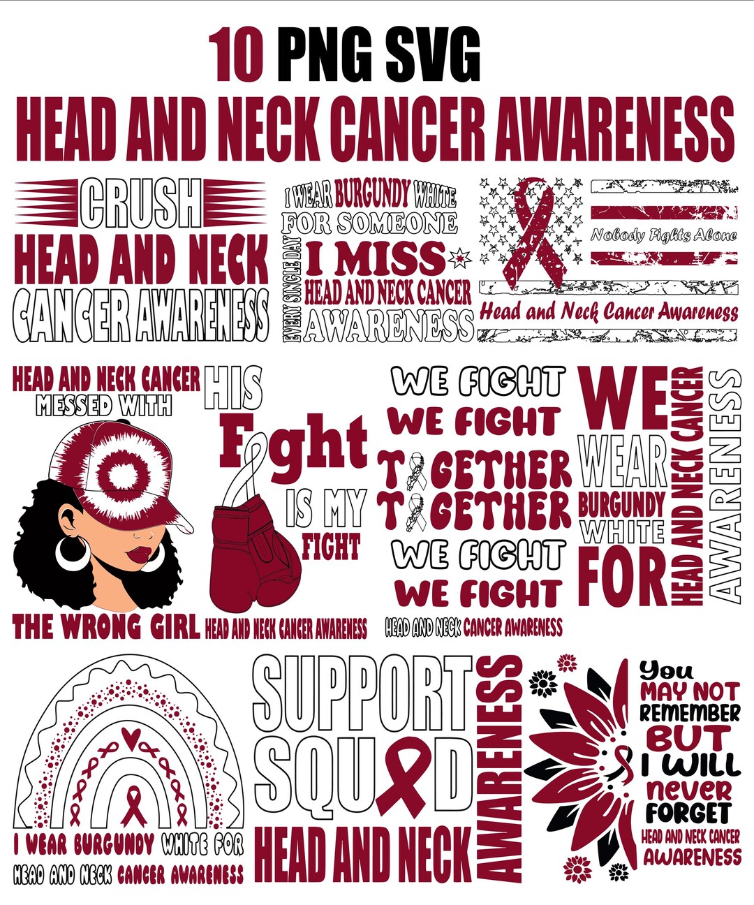 Head and Neck Cancer Awareness Bundle: SVG PNG Files (digital Download ...