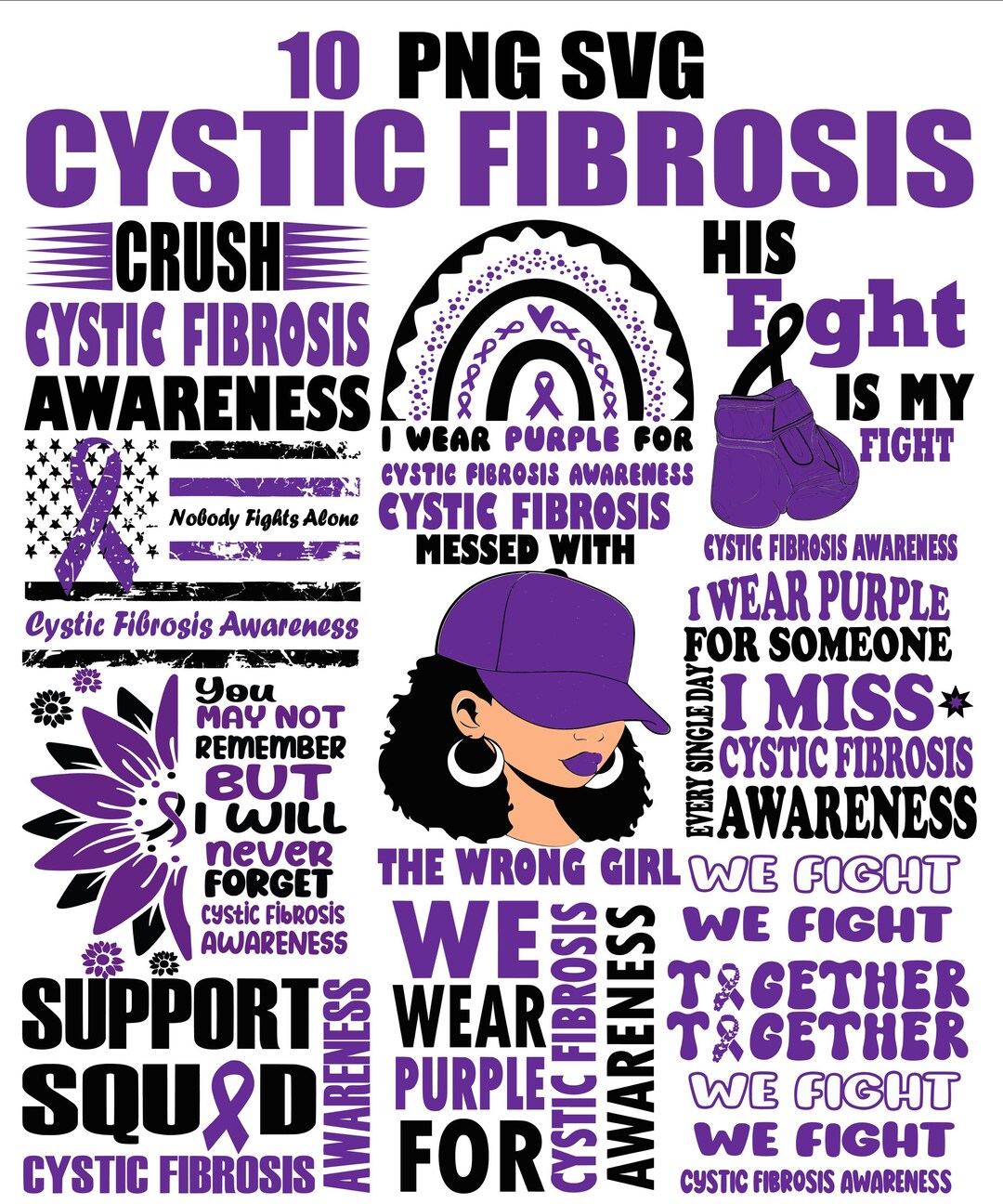 Cystic Fibrosis Awareness Bundle: Purple Ribbon SVG PNG (digital ...