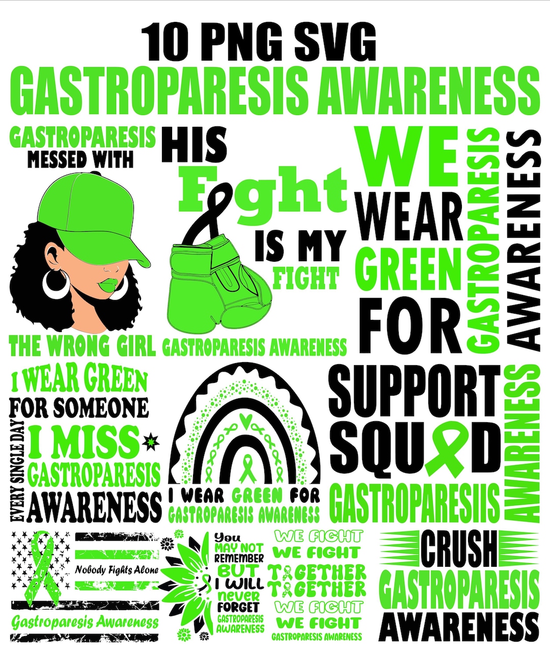 Gastroparesis Awareness Bundle: Green Ribbon SVG PNG (digital Download ...