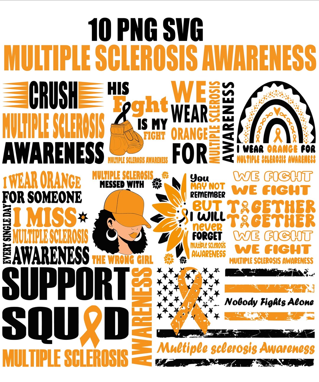 Multiple Sclerosis Awareness Bundle: Ribbon Support SVG PNG (digital ...