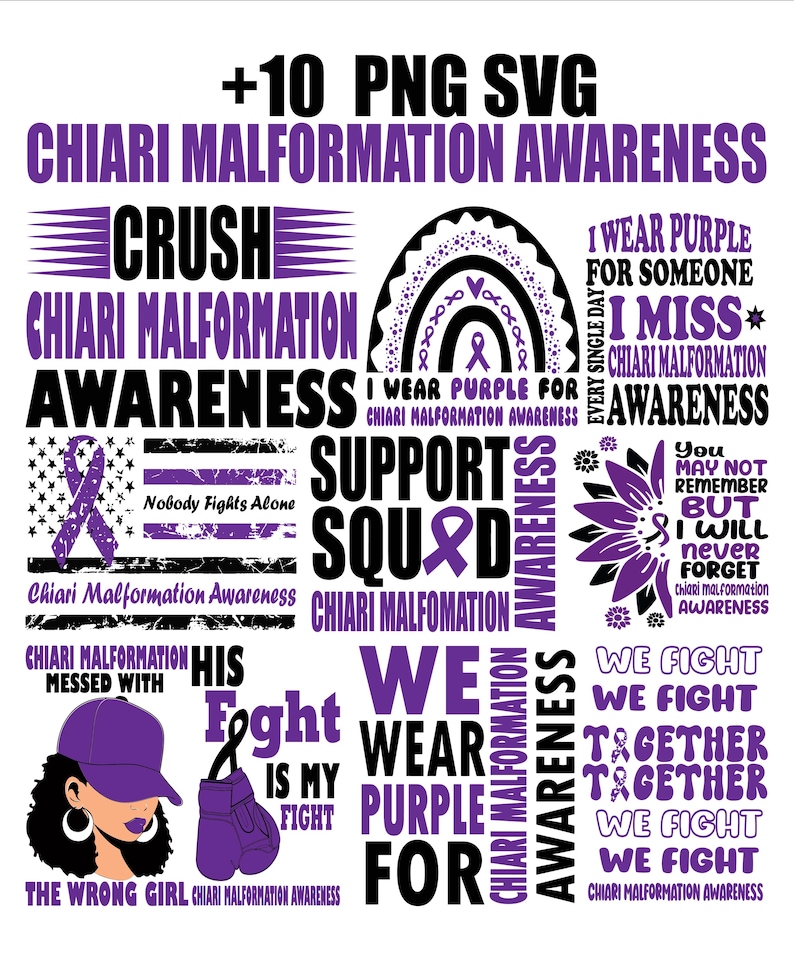 Chiari Malformation Awareness Bundle: Purple Ribbon SVG PNG (digital ...