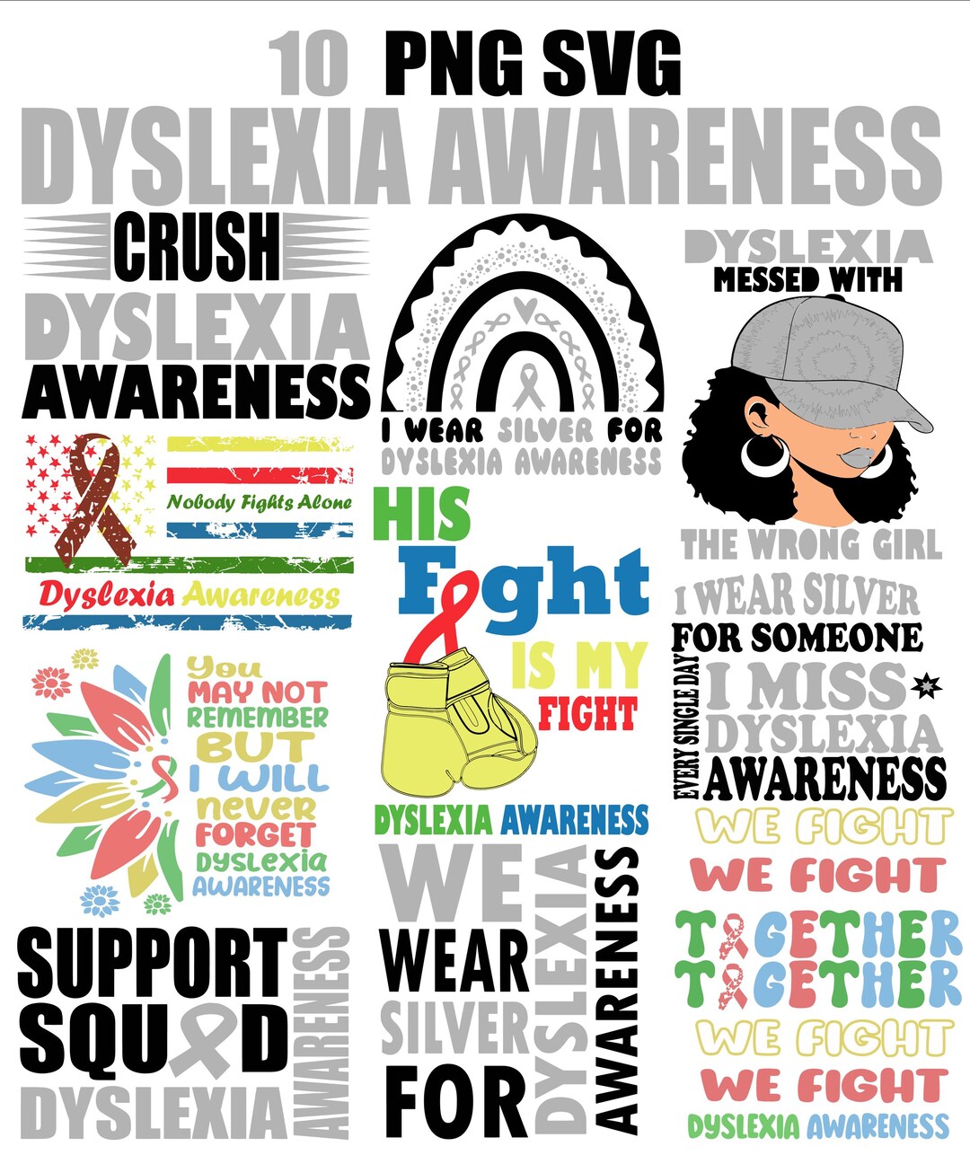 Dyslexia Awareness Bundle: SVG PNG Files (digital Download) - Etsy