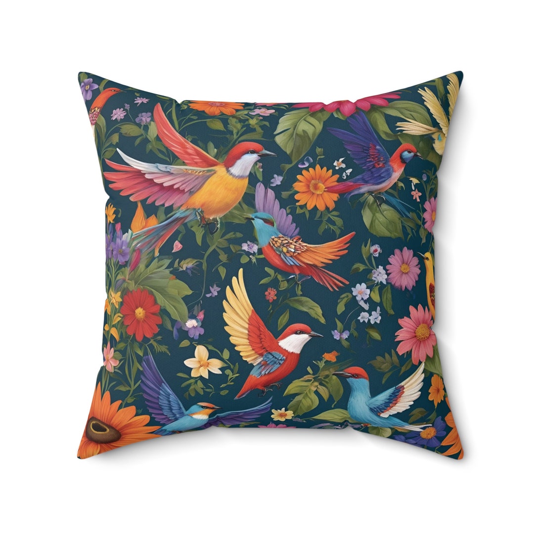 Hand-painted Pájaros in Vibrant Colors on Floral Árbol Beautiful Indoor ...