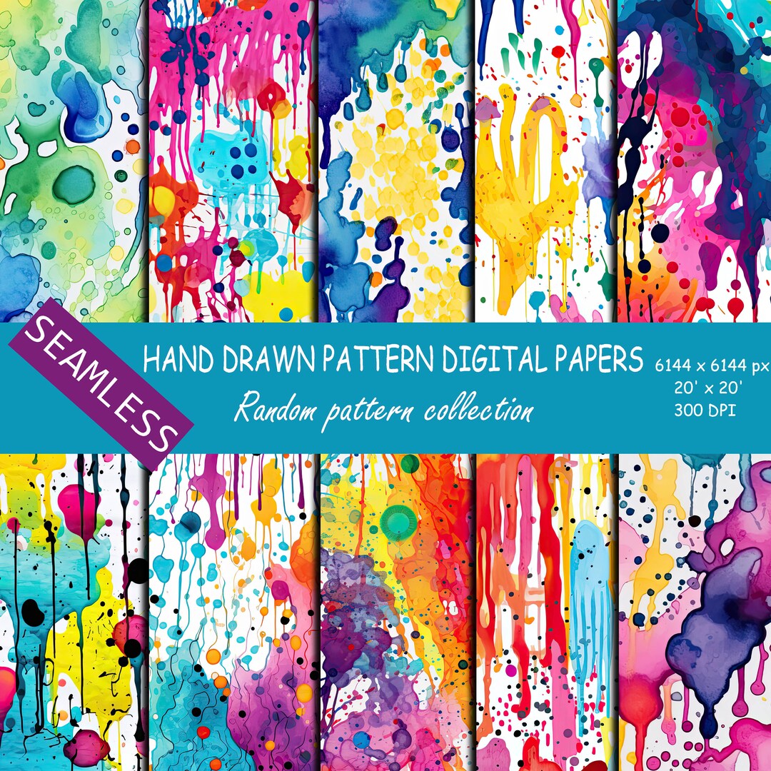 Watercolour Drips and Dots Digital Paper Pack - Etsy