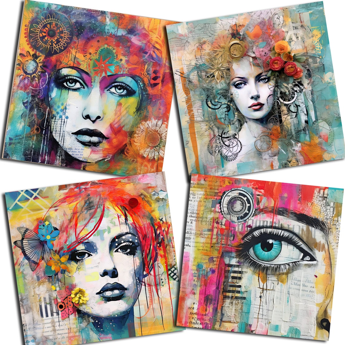 Mixed Media Faces Digital Paper Pack - Etsy