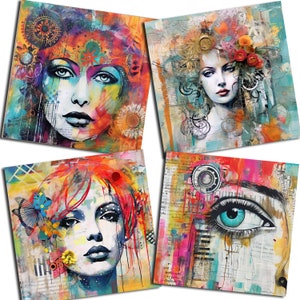 Mixed Media Faces Digital Paper Pack - Etsy
