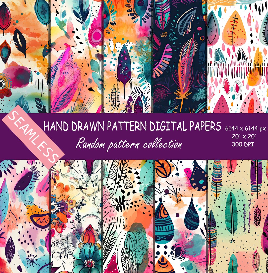 Boho Doodles Digital Paper Pack - Etsy
