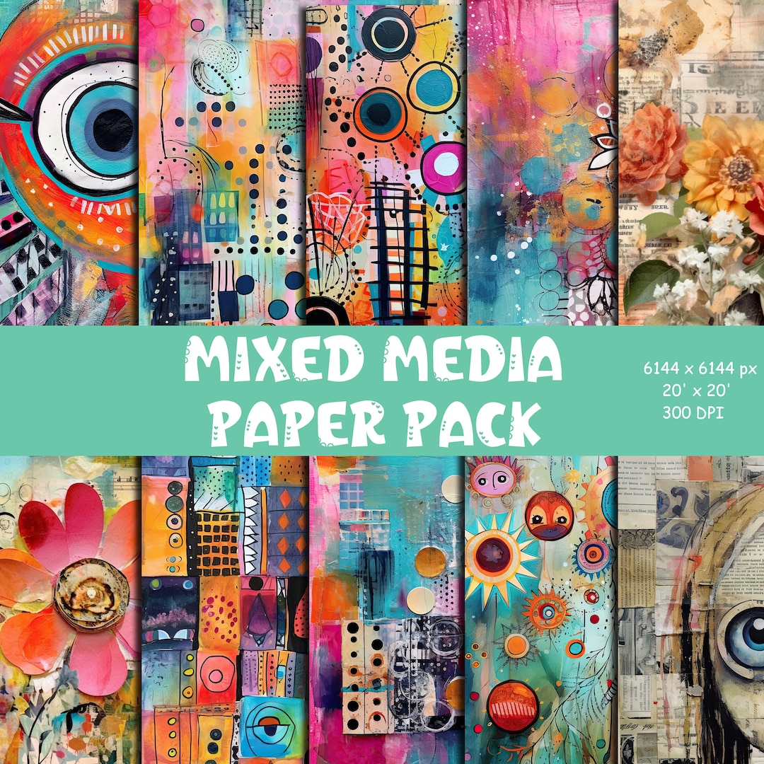 Mixed Media Digital Paper Pack - Etsy