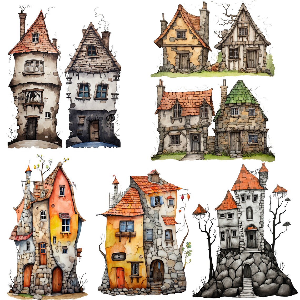 Watercolour Whimsy Houses Digital Paper Pack - Etsy