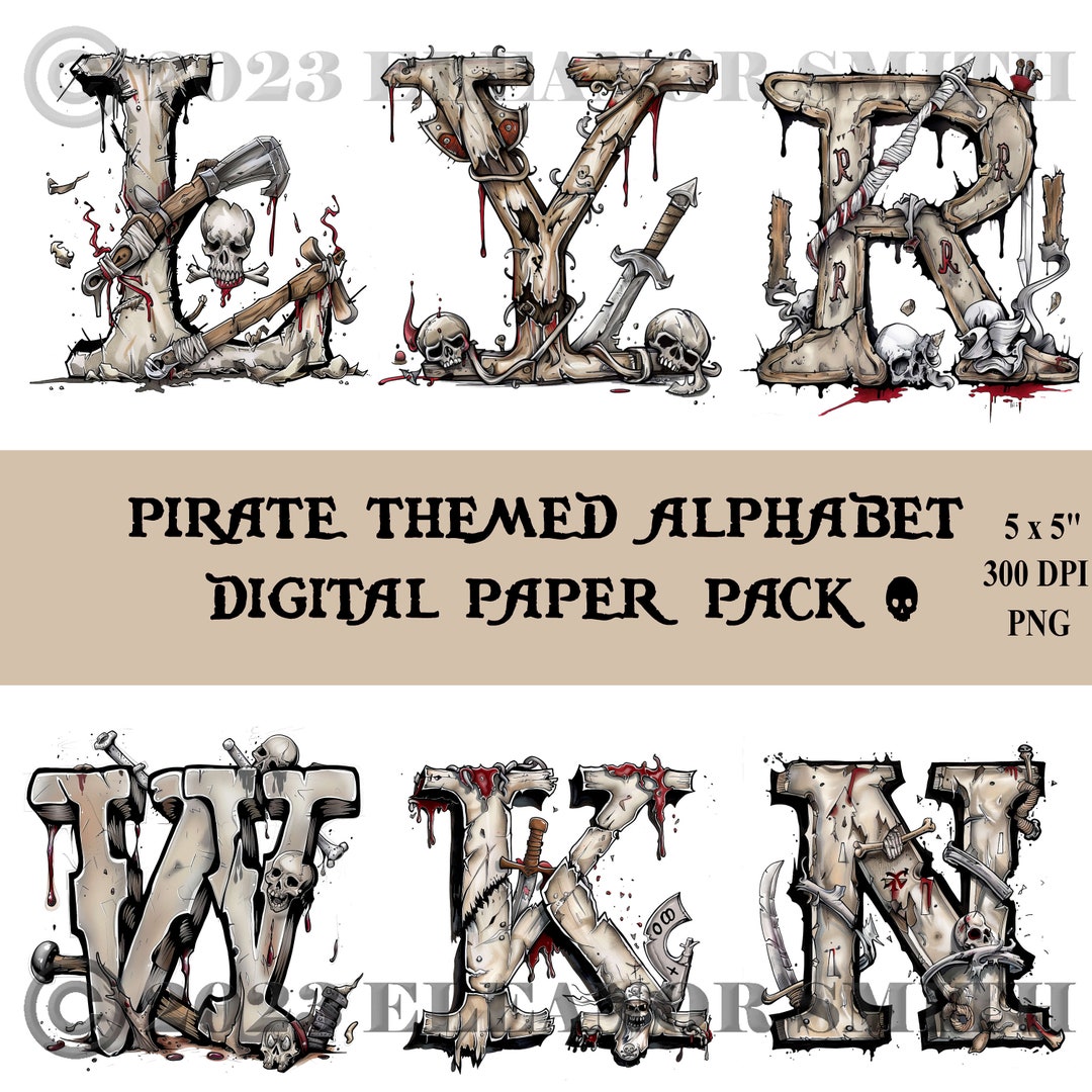 Pirate Themed Alphabet Digital PNG Paper Pack - Etsy