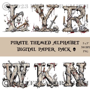 Pirate Themed Alphabet Digital PNG Paper Pack - Etsy