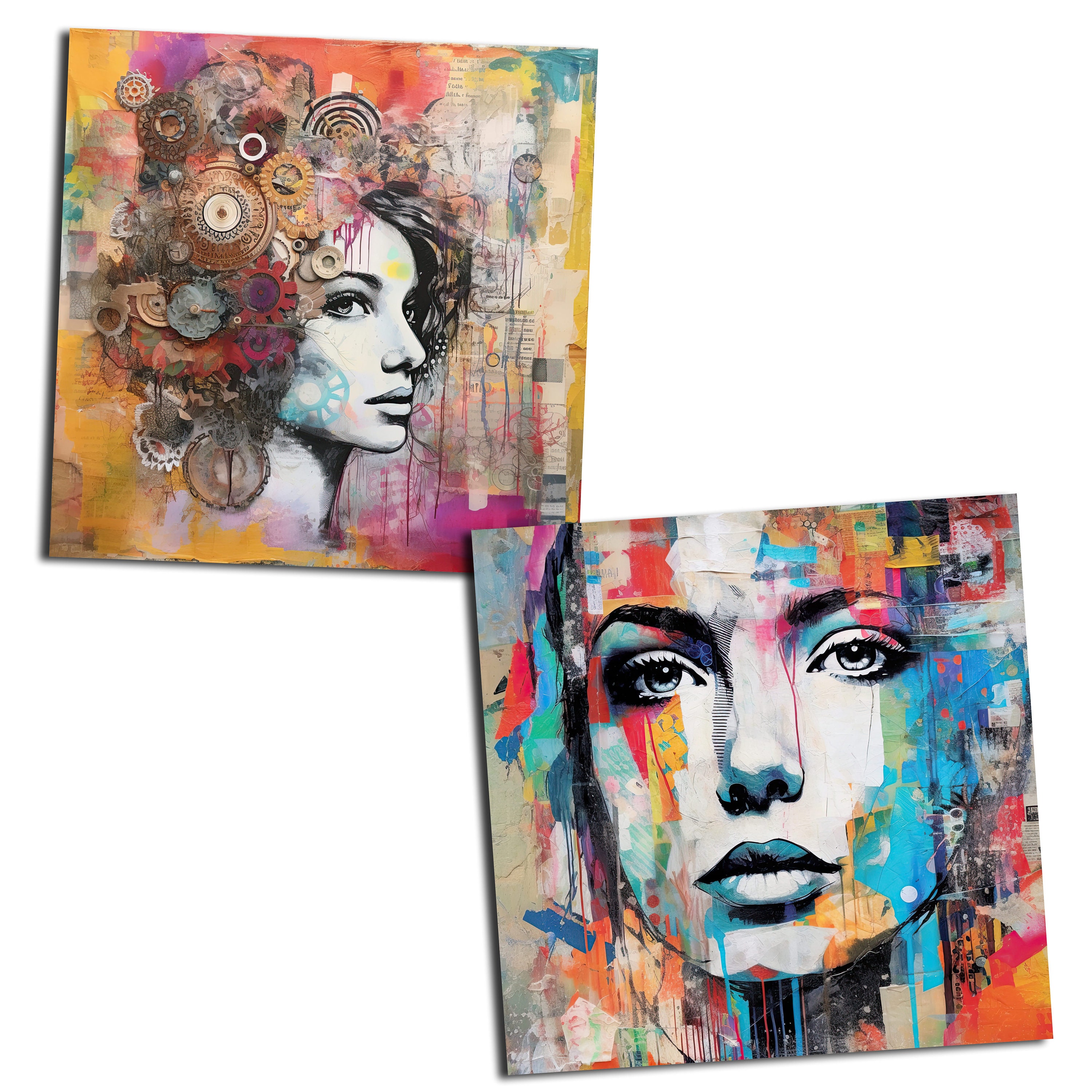 Mixed Media Faces Digital Paper Pack - Etsy