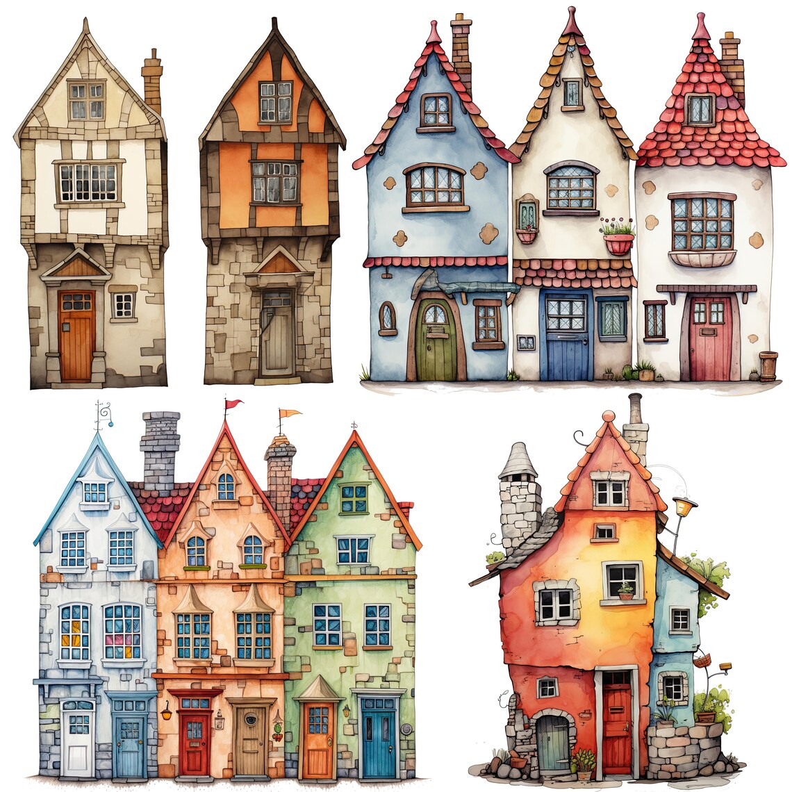 Watercolour Whimsy Houses Digital Paper Pack - Etsy