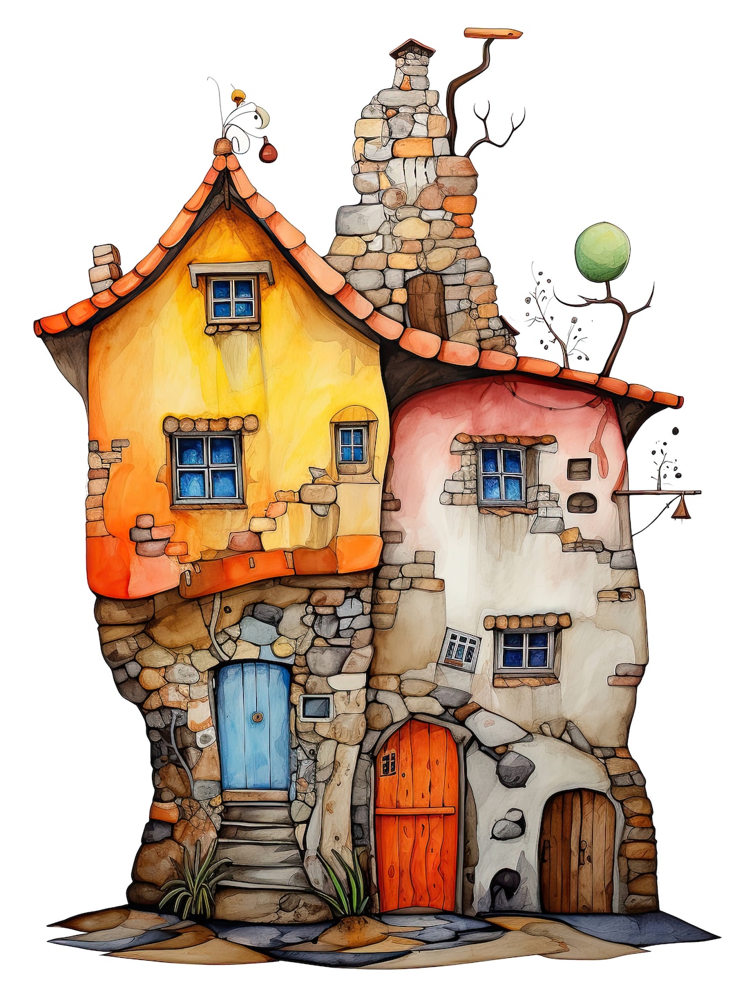 Watercolour Whimsy Houses Digital Paper Pack - Etsy