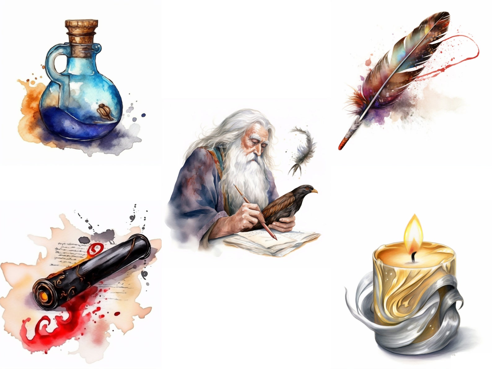 Wizards Items, Watercolor, Clipart Bundle, Witch Clipart, Magic Clip ...