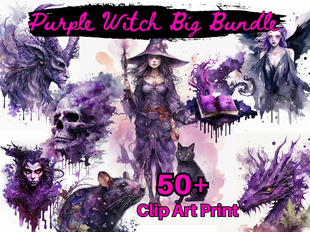 Purple Witch Clipart Big Bundle Watercolor Witches Digital - Etsy