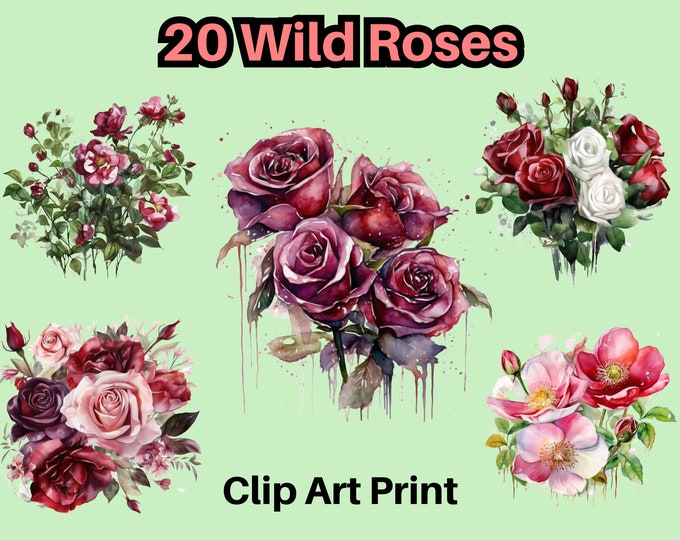 Wild Roses Clip Art Set 10 High Res Watercolor Jpgs for Junk Journaling ...