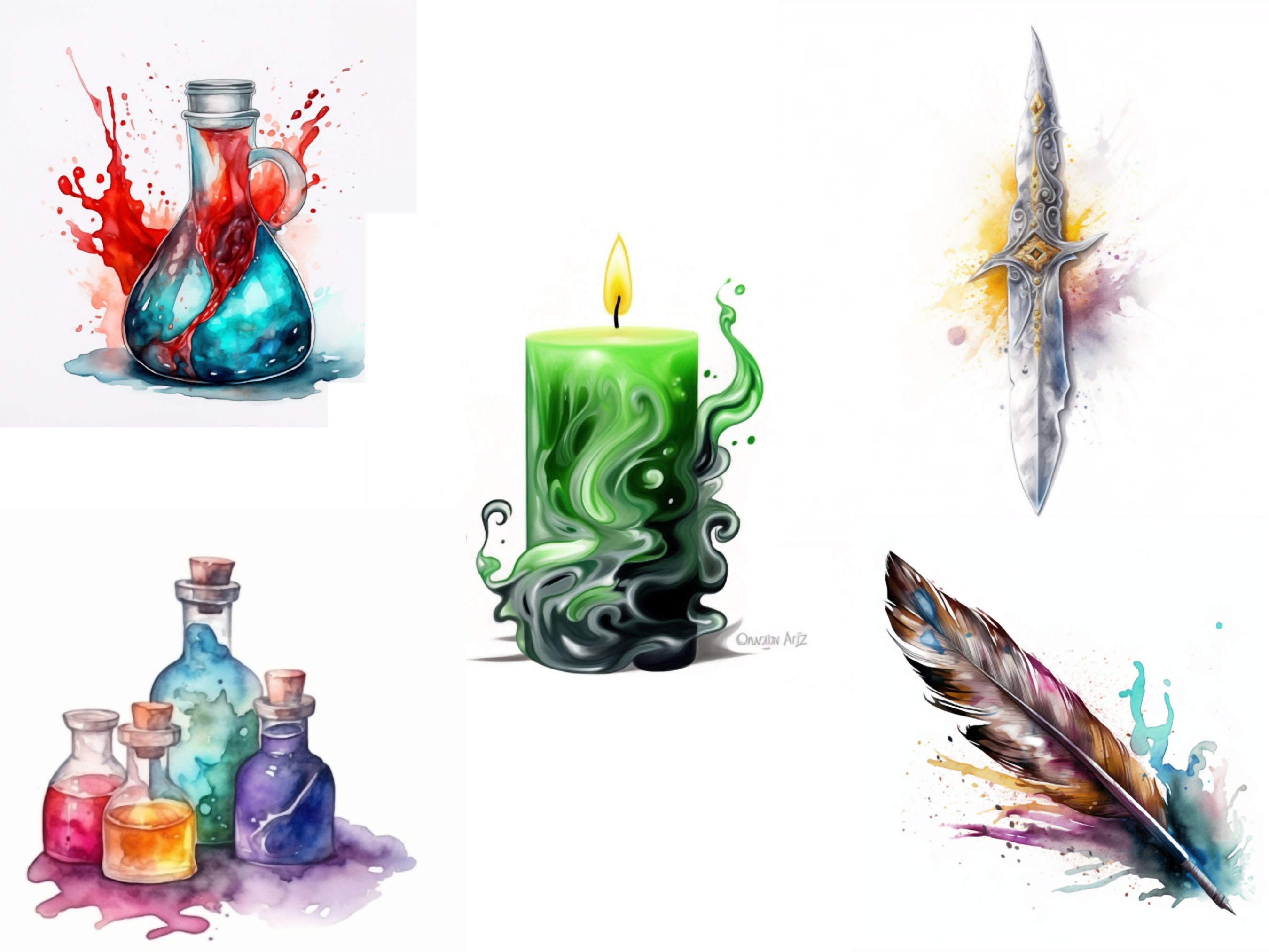 Wizards Items, Watercolor, Clipart Bundle, Witch Clipart, Magic Clip ...