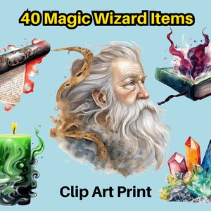 Wizards Items, Watercolor, Clipart Bundle, Witch Clipart, Magic Clip Art, Mystical Clipart ...