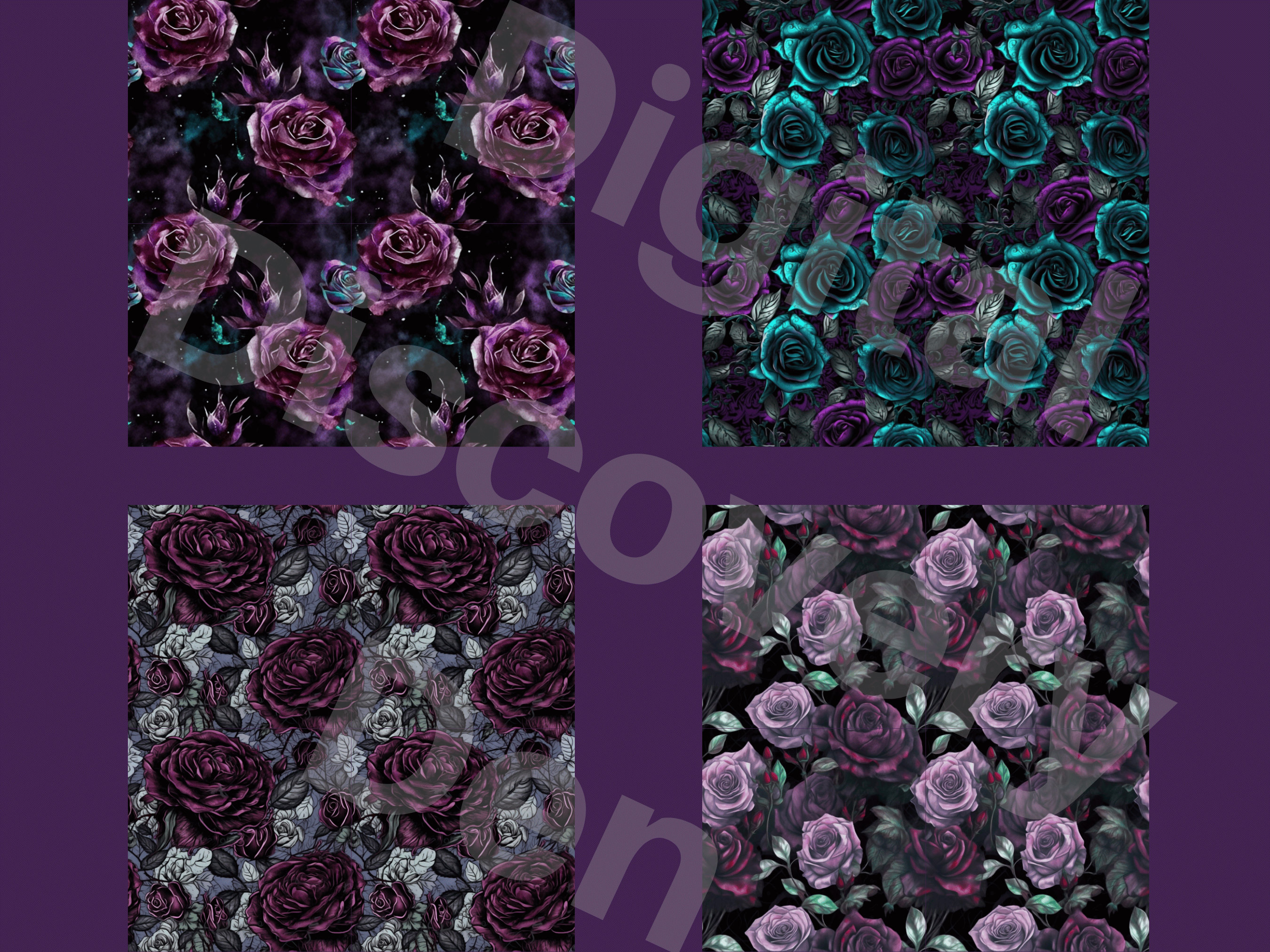 Dark Black Roses Seamless Digital Pattern, Bundle, Floral Depictions ...