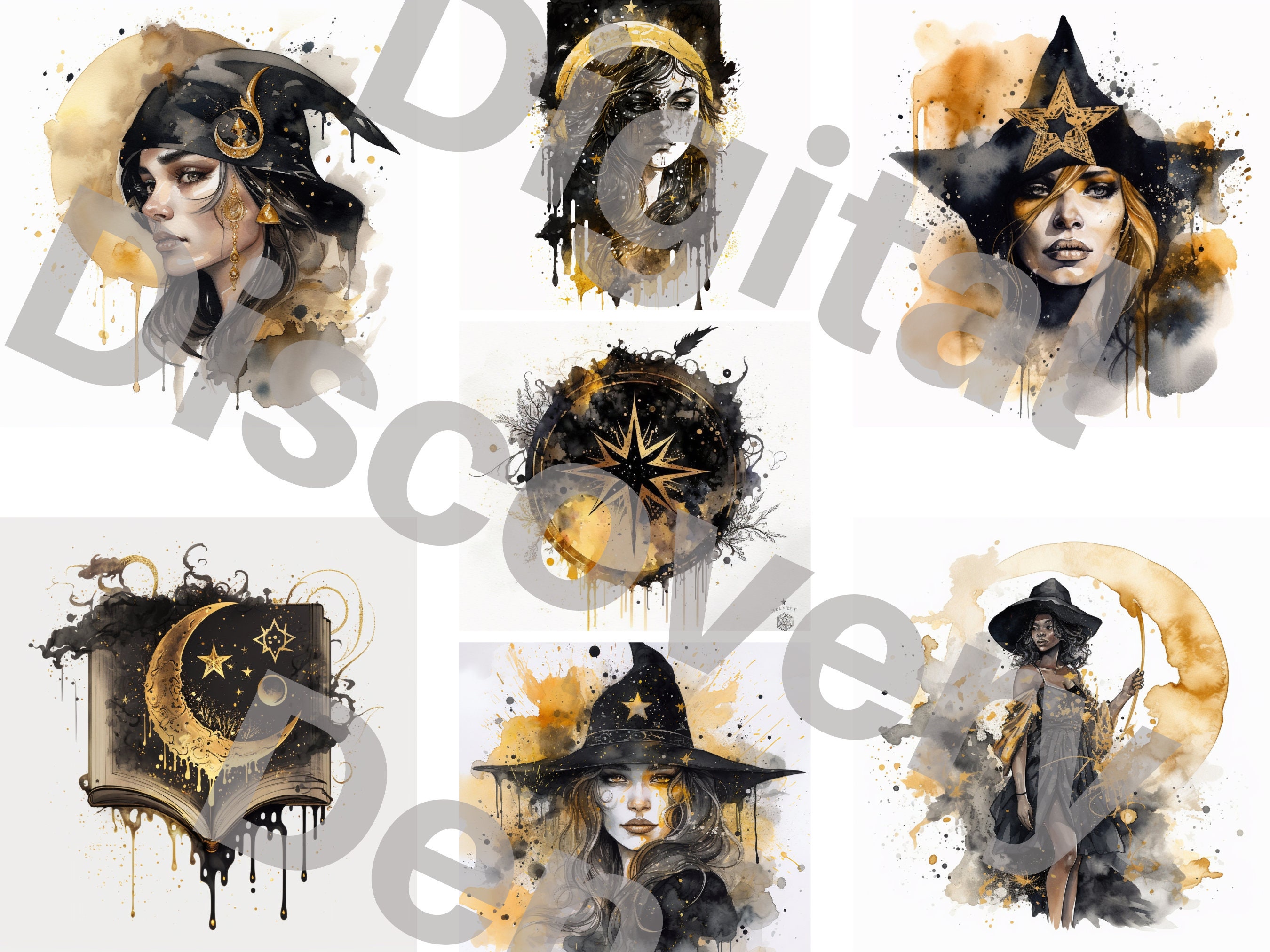 Celestial Witch Big Bundle PNG Golden Witch Digital Art for - Etsy