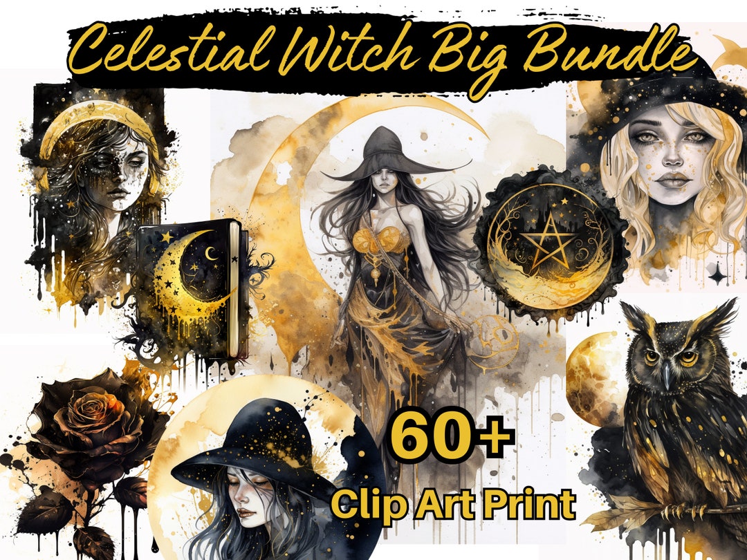 Celestial Witch Big Bundle PNG Golden Witch Digital Art for Commercial ...