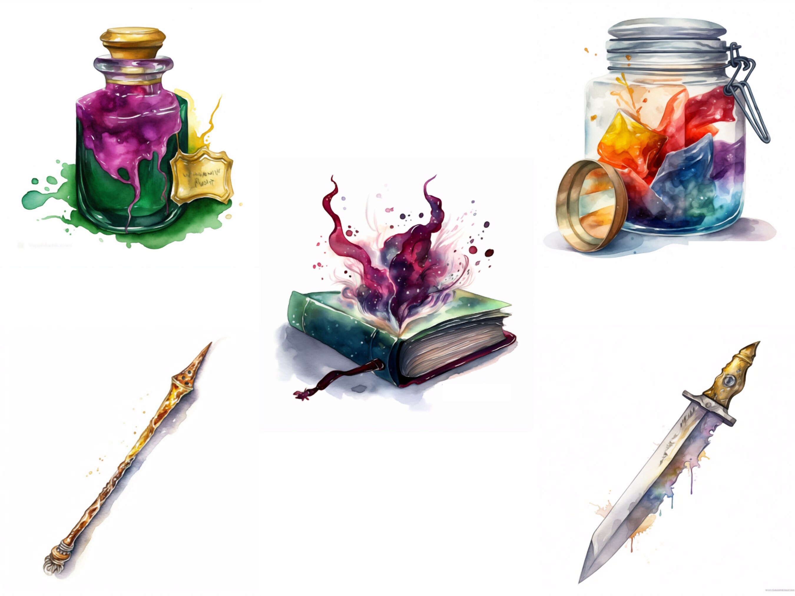 Wizards Items, Watercolor, Clipart Bundle, Witch Clipart, Magic Clip ...